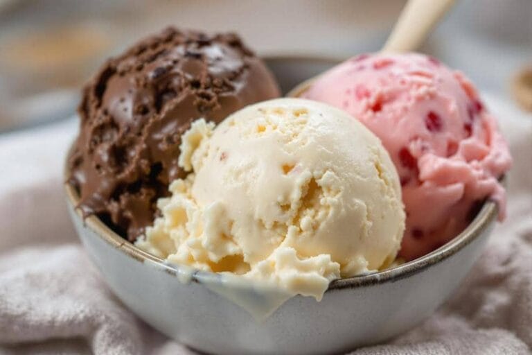 Chocolate, Vanilla, and Strawberry Ice Cream