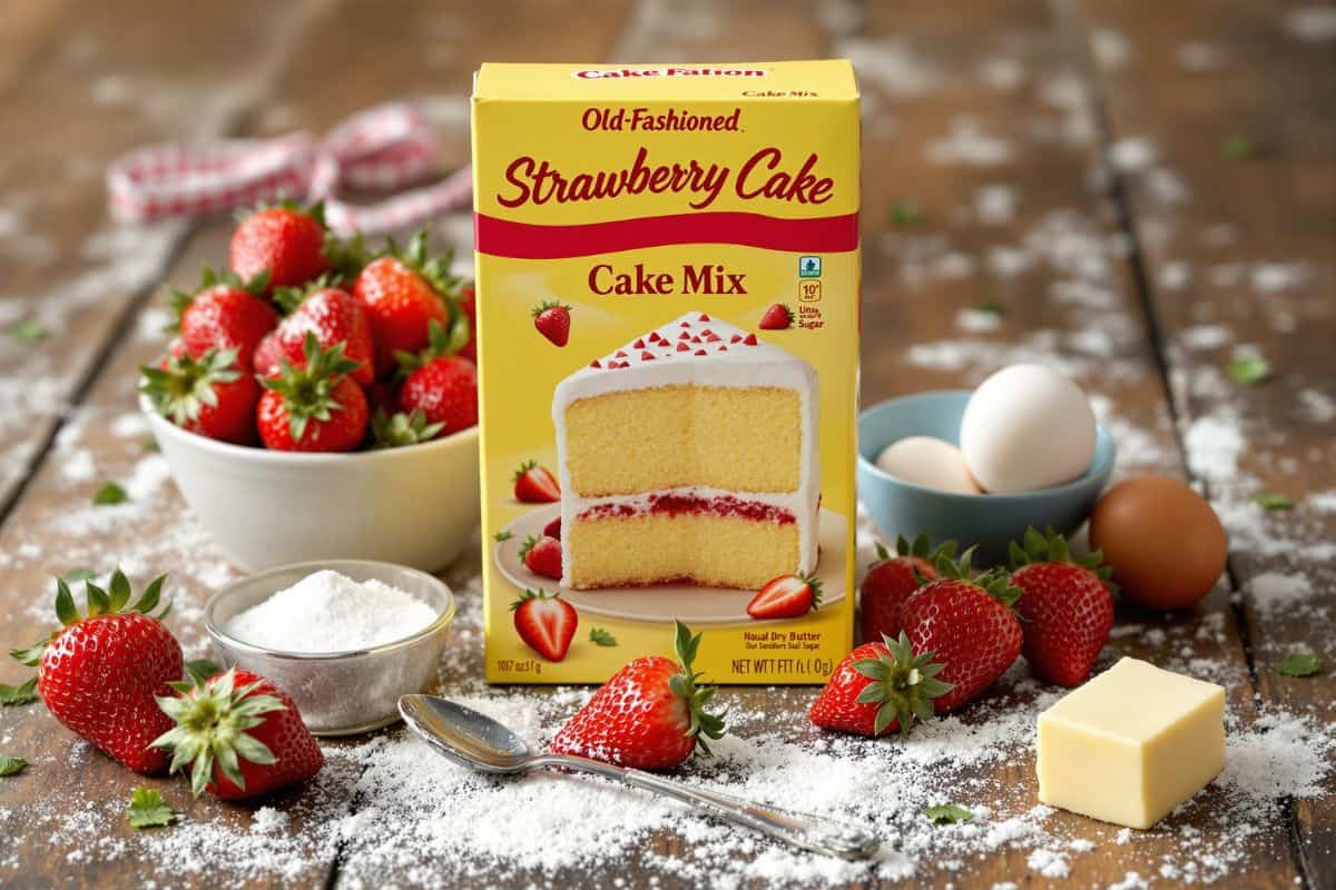 Classic Old fashioned strawberry cake recipe with cake mix